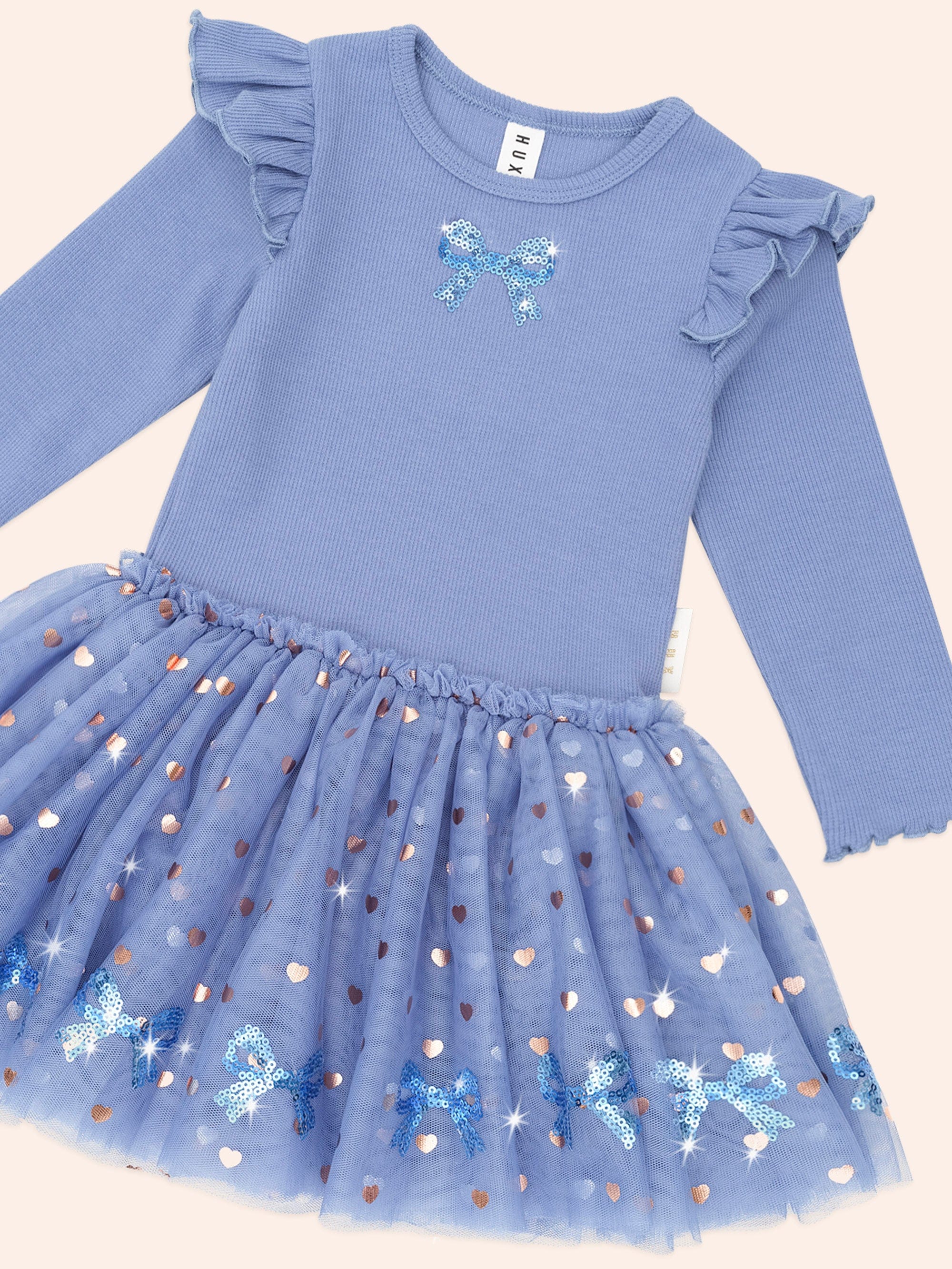 Sequin Bow Tulle Dress Blue – Huxbaby