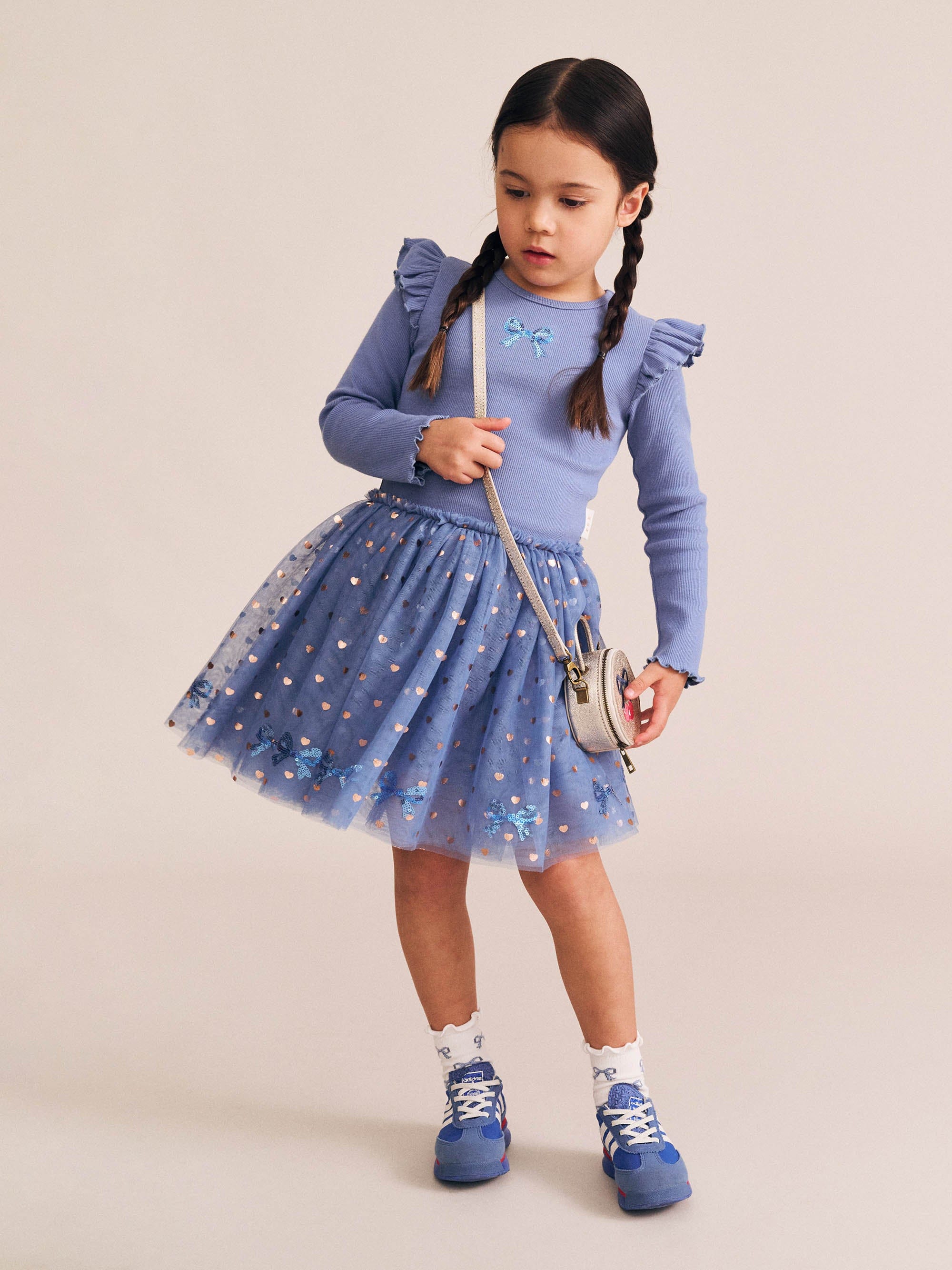 Sequin Bow Tulle Dress Blue – Huxbaby